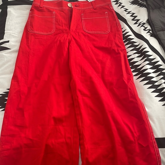 Zara | Pants & Jumpsuits | Zara Wide Leg Red Pants | Poshmark
